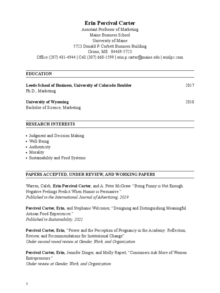 Erin Percival Carter: Marketing Researcher | PDF | Behavioural Sciences ...