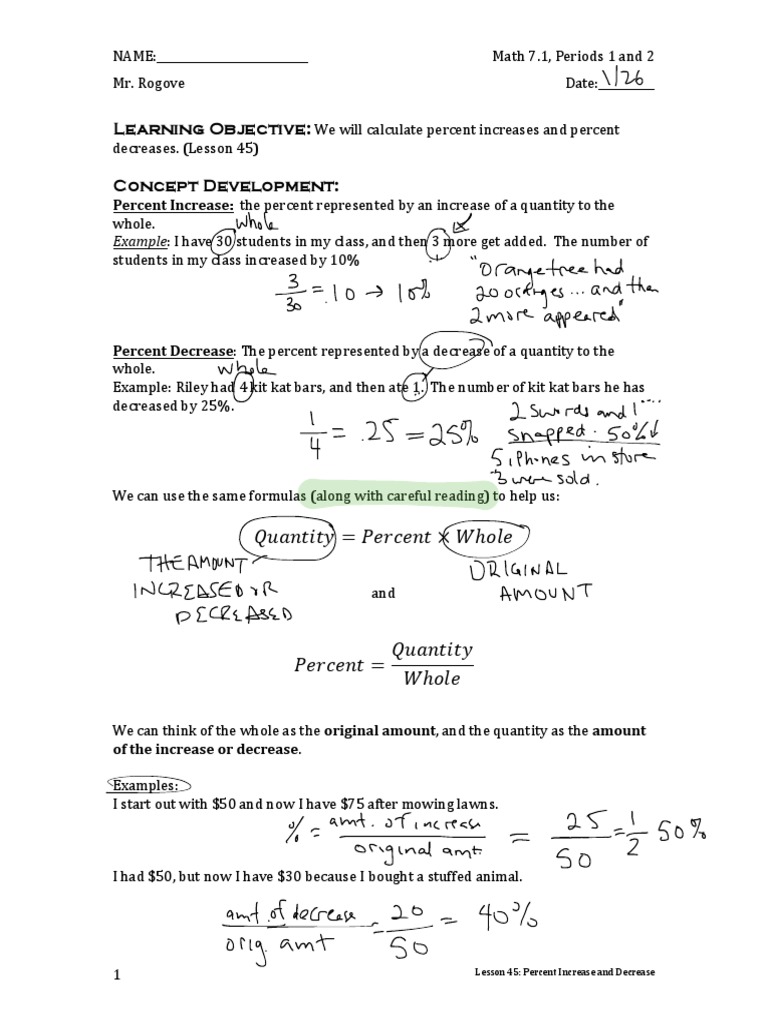 Lesson 45 Percent Increase and Decrease | PDF | Percentage | Dieting