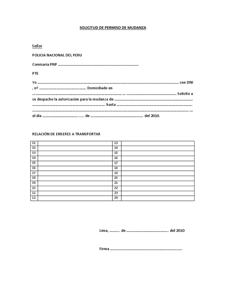 Formato de Permiso Mudanza | PDF