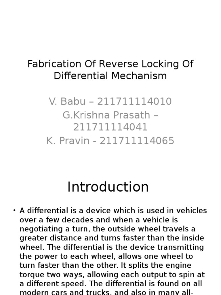 Fabrication of Reverse Locking of Differential Mechanism | PDF | Axle ...