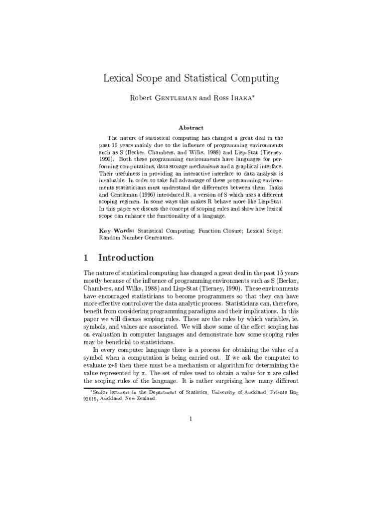 Robert Gentleman and Ross Ihaka - Lexical Scope and Statistical ...