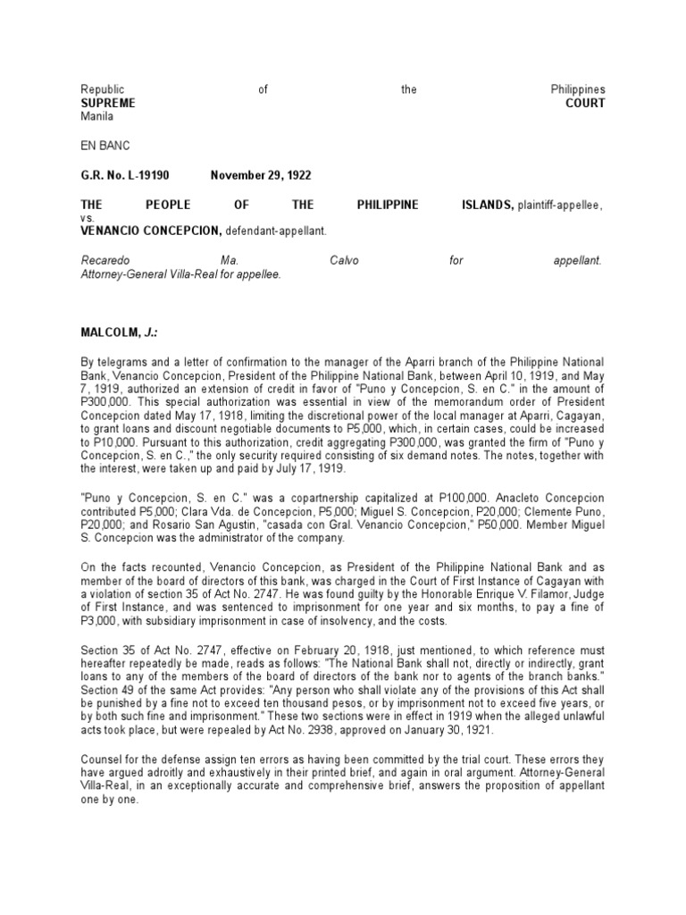 Supreme Court: Recaredo Ma. Calvo For Appellant. Attorney-General Villa ...