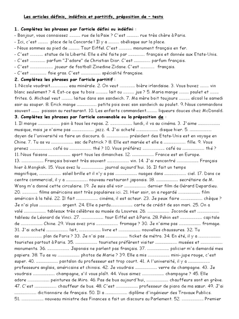 Les Articles Définis, Indéfinis, Partitifs, De | Paris | Nourriture et ...