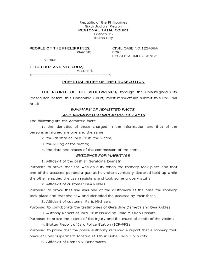 8.Pre Trial Brief Sample.doc | Social Institutions | Society