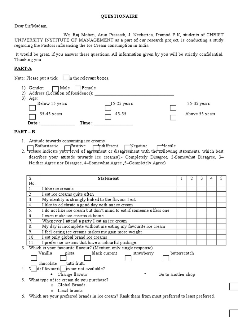 Mr Questionnaire | Ice Cream | Retail