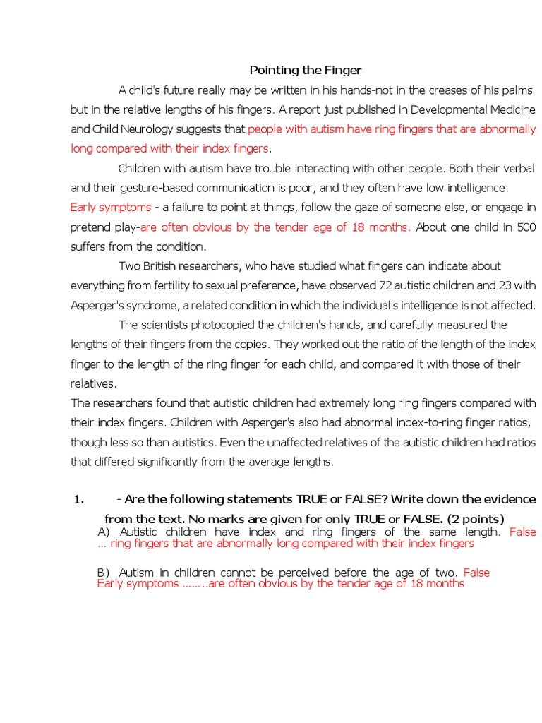 Pointing The Finger. PAU Test | PDF | Autism | Asperger Syndrome