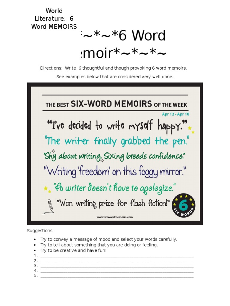 6 Word Memoir Writing Guide | PDF | Career & Growth | Language Arts ...