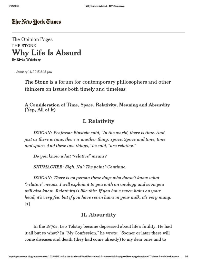 Why Life Is Absurd - NYTimes | PDF | Universe | Mind