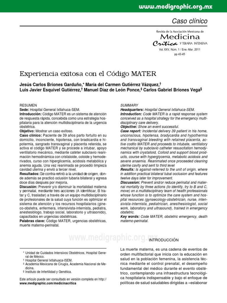 Codigo Mater | PDF | Parto | Especialidades Medicas