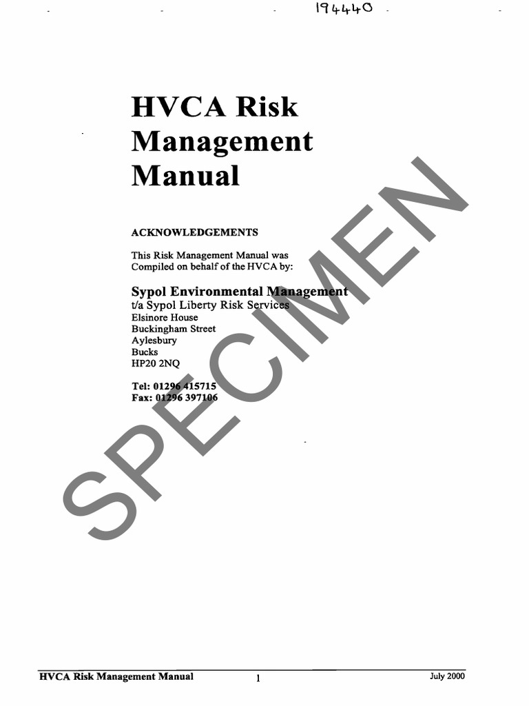 Risk Management Manual | Occupational Safety And Health | Prevention ...