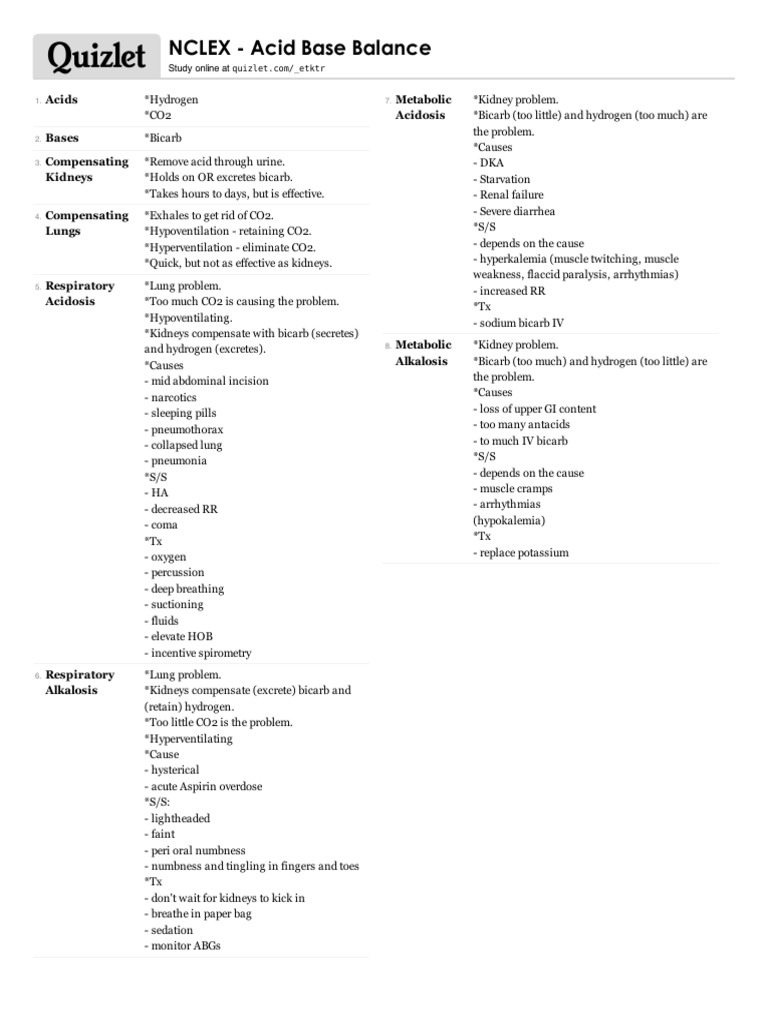 NCLEX - Acid Base Balance | PDF