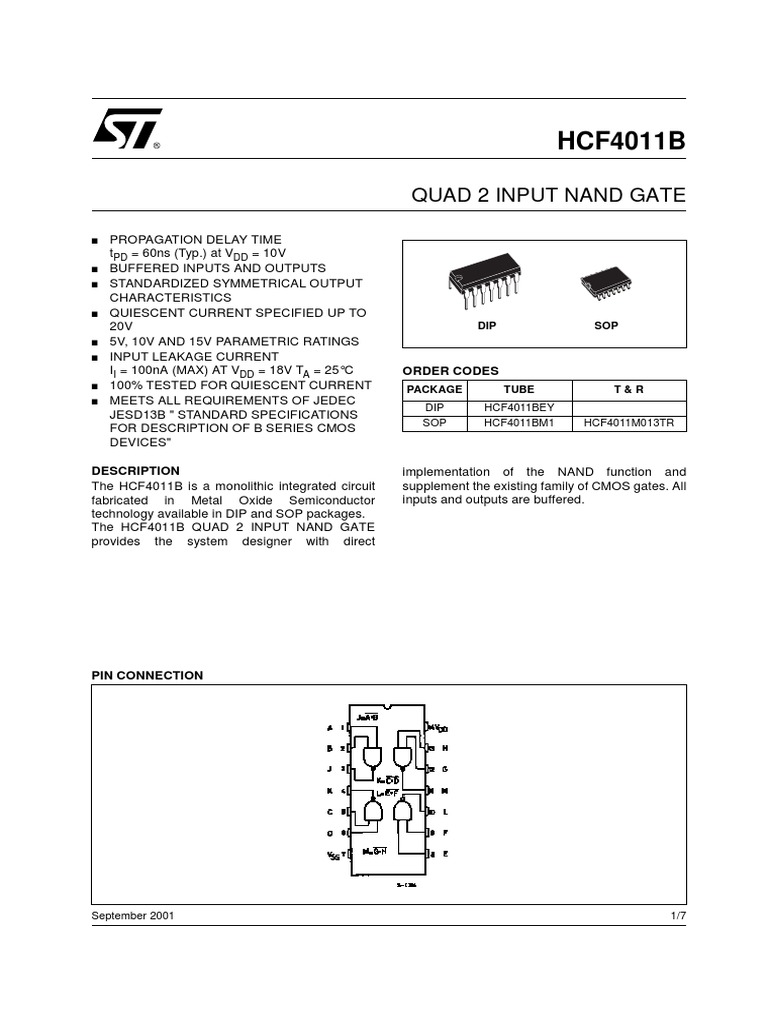Integralno Kolo HCF 4011 | PDF | Cmos | Electrical Engineering