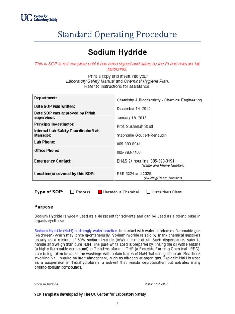 Sodium Hydride Handling | PDF | Chemical Substances | Chemistry