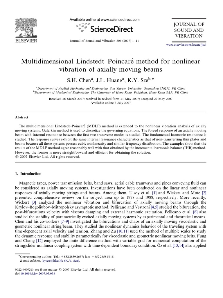 Multidimensional Lindstedt-Poincare Method For Nonlinear Vibration of Axially Moving Beams | PDF ...