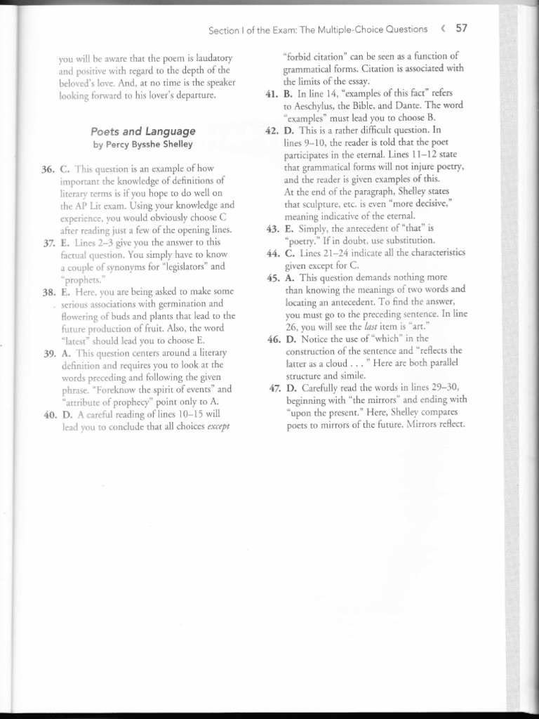 Ap Multiple Choice Practice Answers Shelley | PDF | Poetry