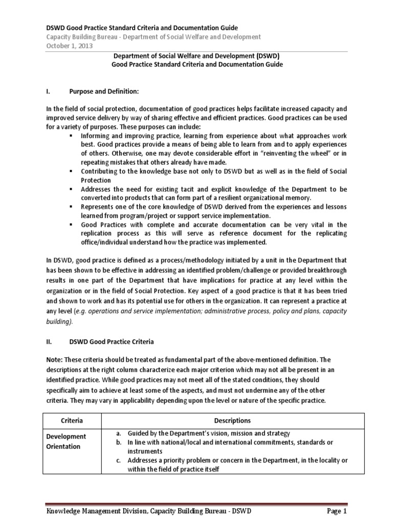 Good Practice Standard Criteria and Documentation Guide - Oct | PDF ...