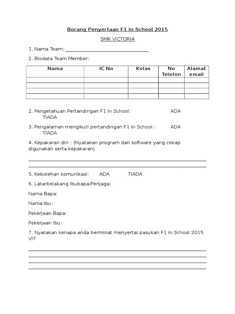 Borang F1 in School | PDF