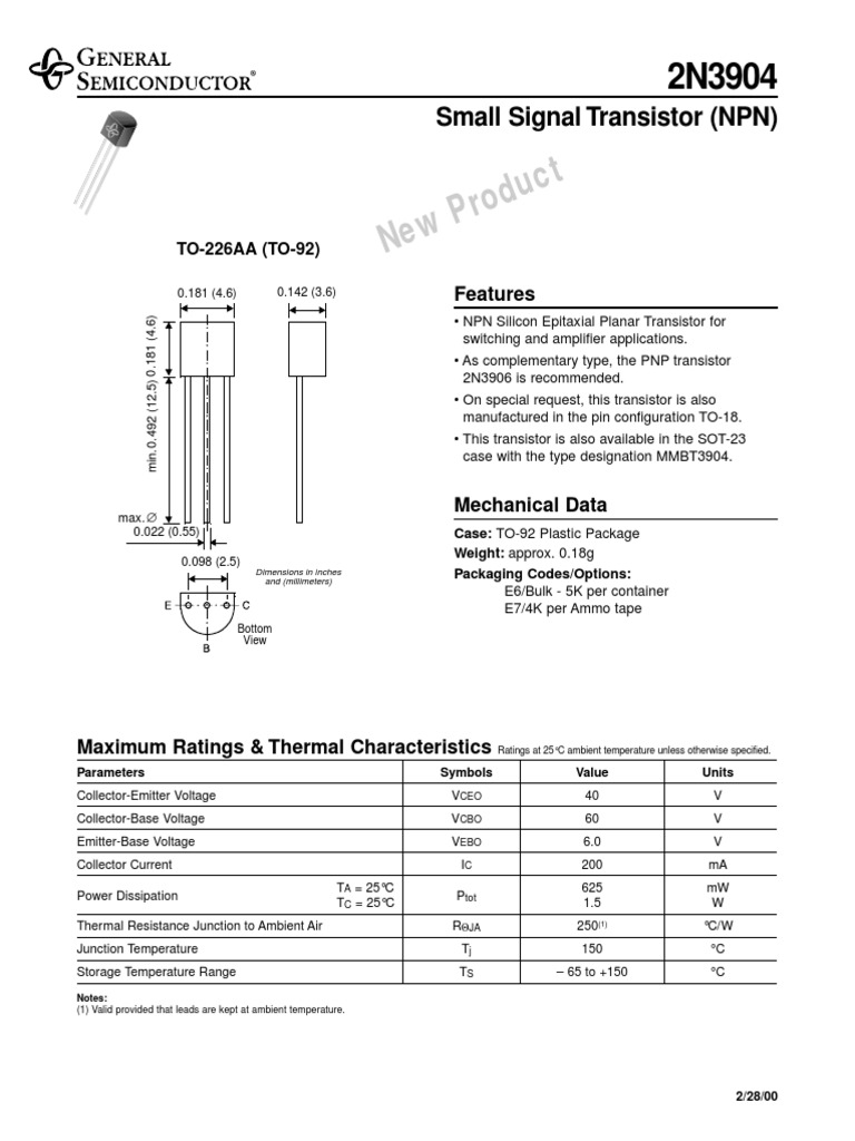 2N3904 | PDF | Transistor | Bipolar Junction Transistor
