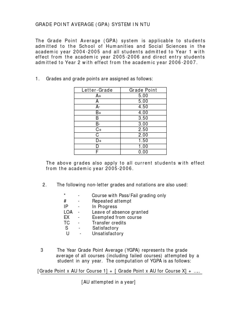 Gpa System in NTU | PDF