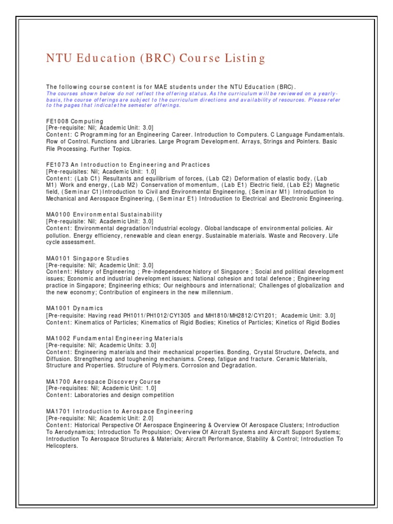 NTU Education (BRC Course Content) PDF | PDF | Fluid Dynamics | Wear