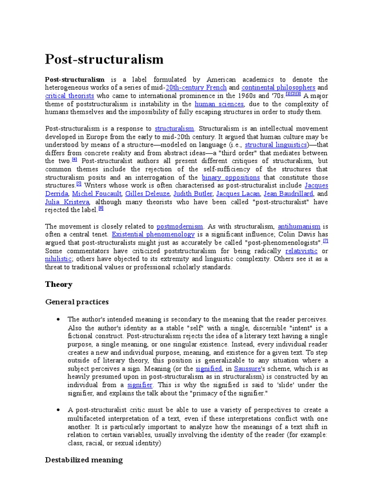 Post Structuralism | PDF | Theories Of Aesthetics | Literary Criticism