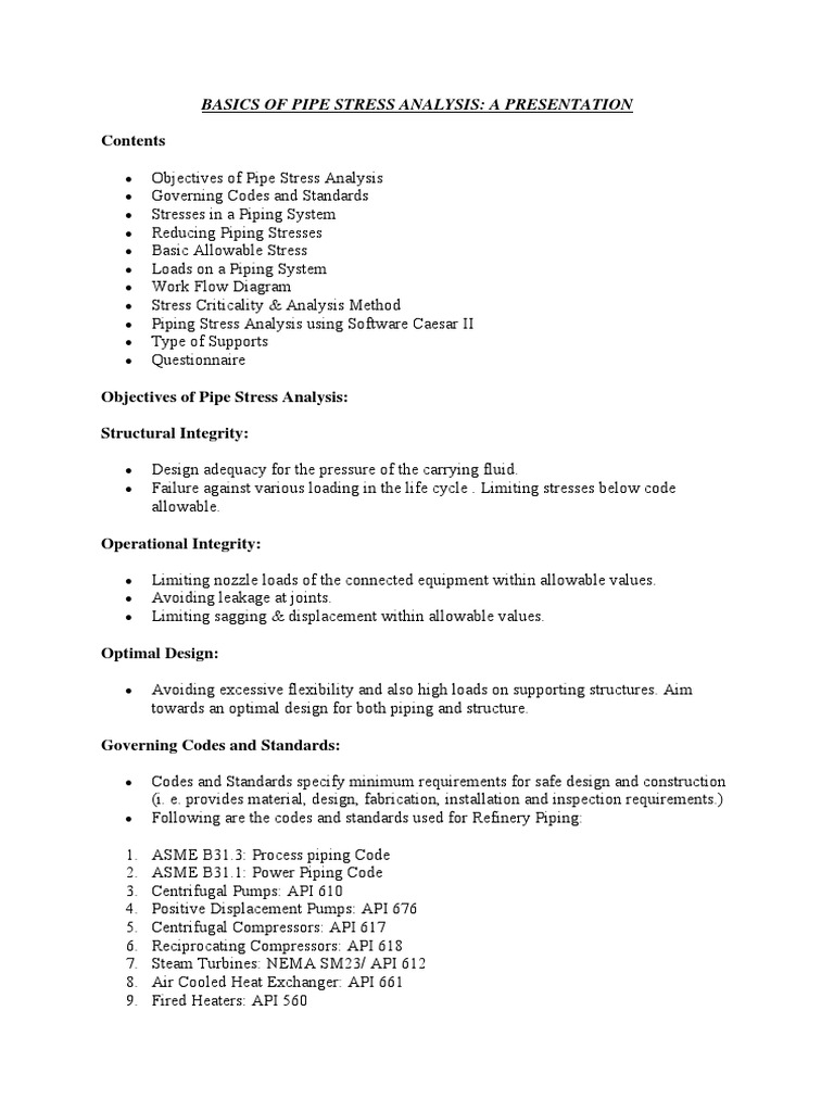 Basics of Pipe Stress Analysis | PDF | Pipe (Fluid Conveyance ...