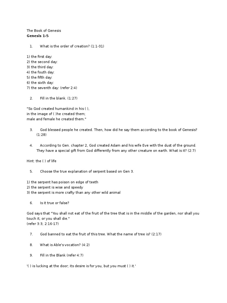 The Order of Creation and Early Biblical History According to Genesis ...