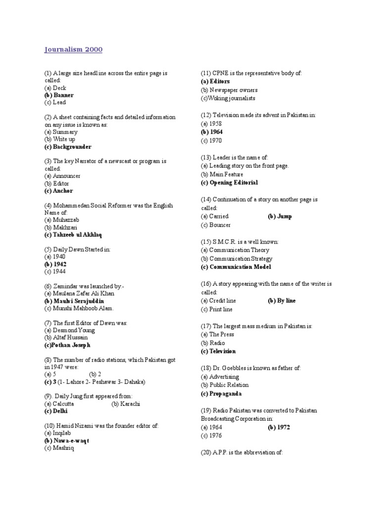 CSS Journalism MCQs | PDF | Newspapers | Journalism
