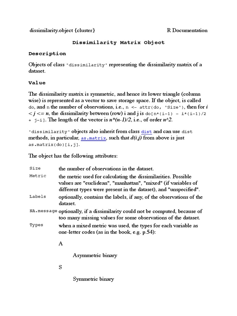 R Dissimilarity Matrix Object | PDF | Science & Mathematics | Computers