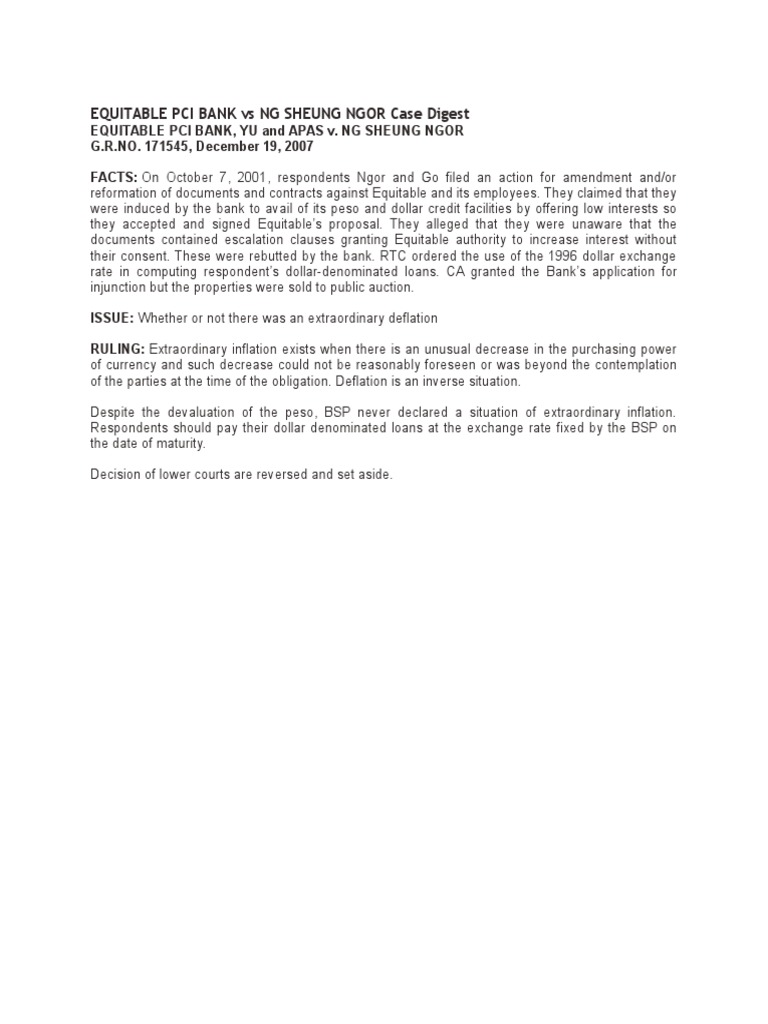 Equitable PCI Bank vs. Ngor Case Summary | PDF