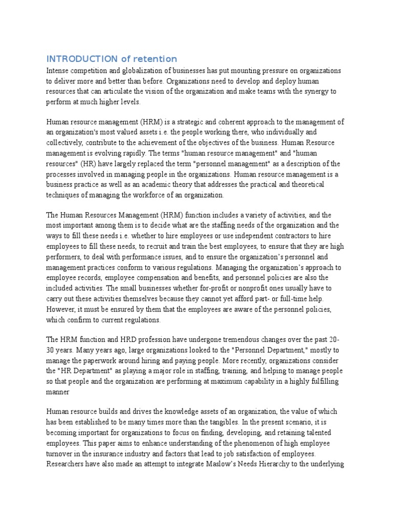 Introduction of Retention | PDF | Employee Retention | Human Resource ...