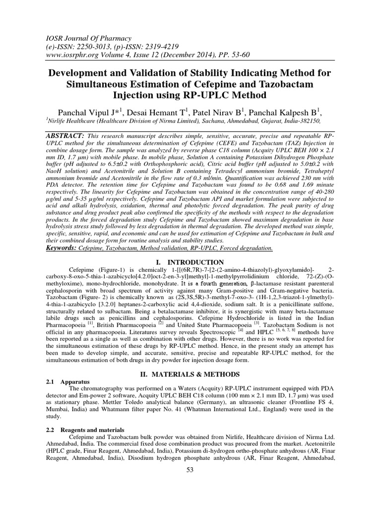 Development and Validation of Stability Indicating Method For Simultaneous Estimation of ...