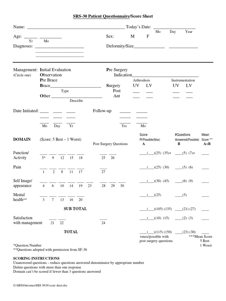 Srs-30 Score Sheet | PDF