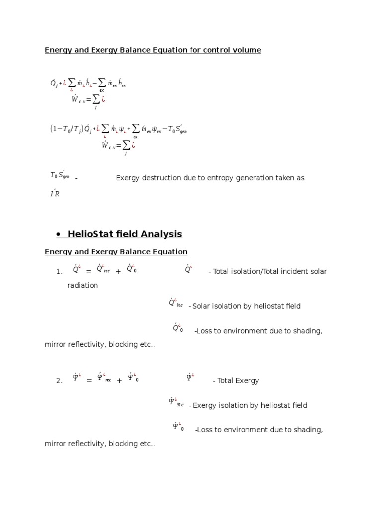 Energy and Exergy Balance Equation For Control Volume | PDF