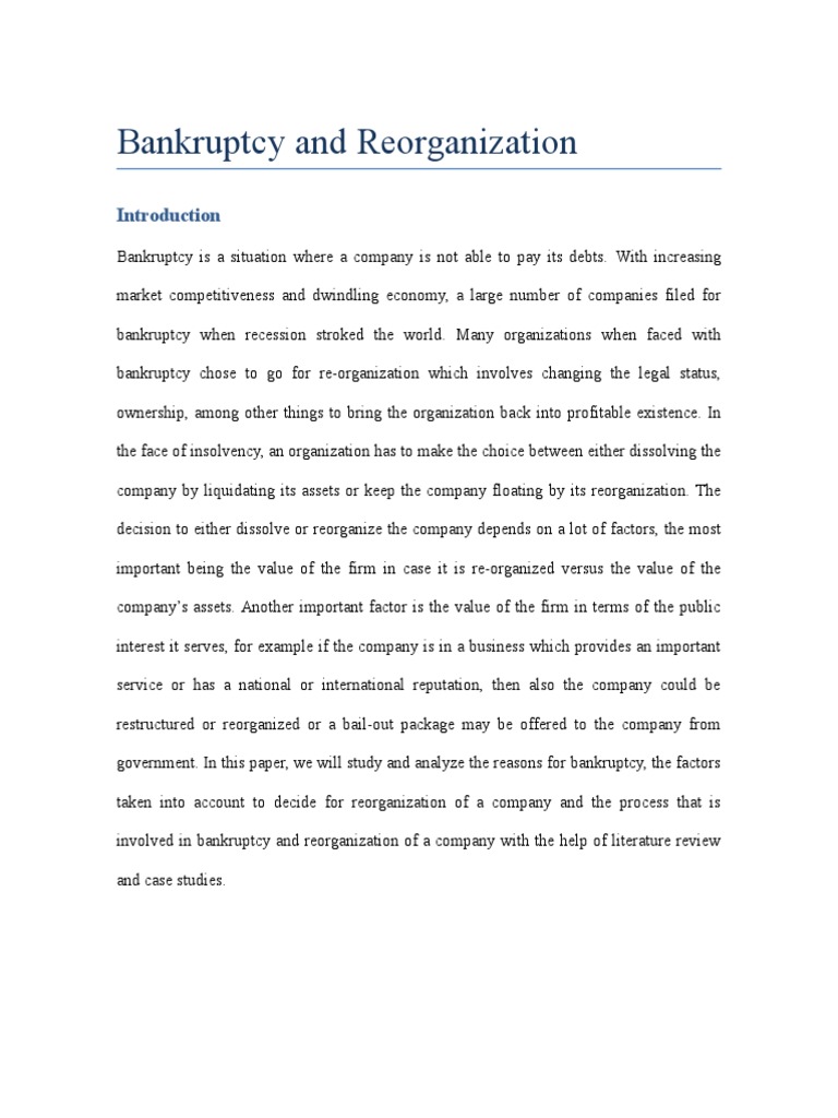 Bankruptcy and Company Reorganization Guide | PDF | Chapter 11 | Bankruptcy