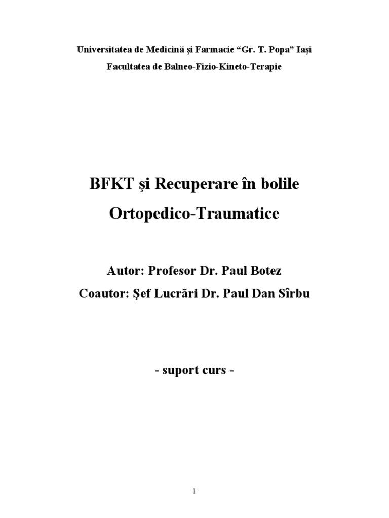 BFKT Şi Recuperare În Bolile Ortopedico-Traumatice | PDF