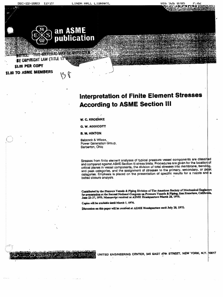 Interpretation of Finite Element Stresses According To ASME Section III ...