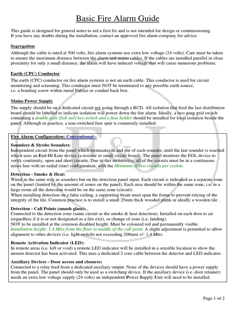 Basic Fire Alarm 1st Fix Guide | PDF | Power Supply | Switch