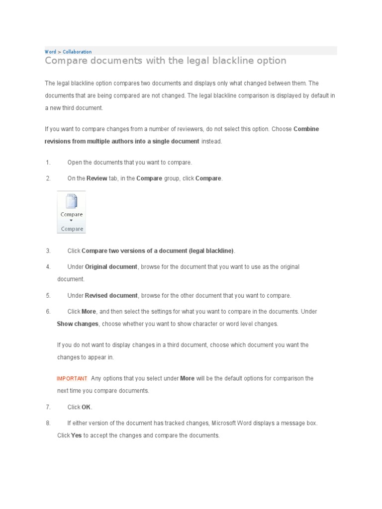 Legal Blackline Document Comparison Guide | PDF