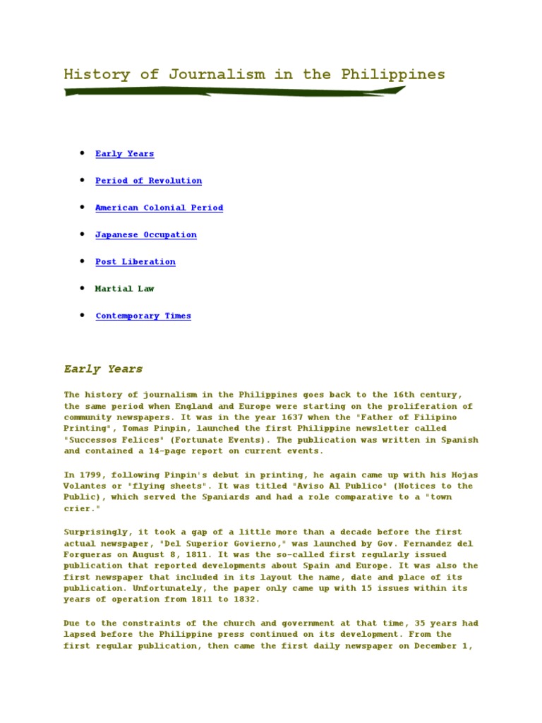History of Journalism in The Philippines | PDF | Philippines ...
