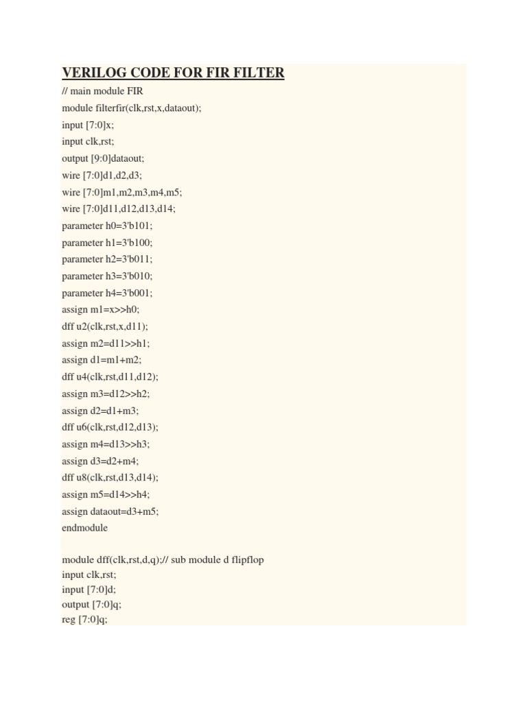 Verilog Code For Fir Filter | PDF