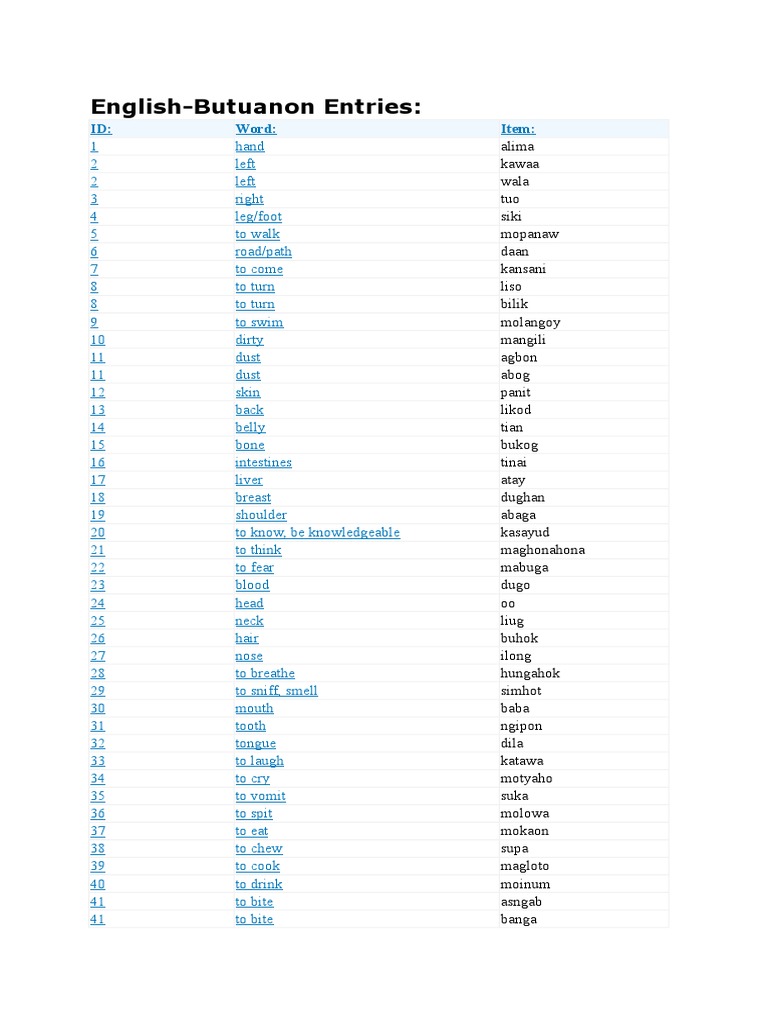 English Butuanon Dictionary | PDF | Organisms | Nature