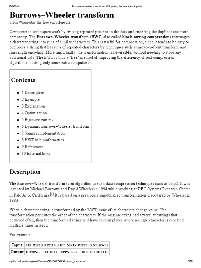 Burrows Wheeler Transform Wikipedia The Free Encyclopedia Pdf Areas Of Computer Science