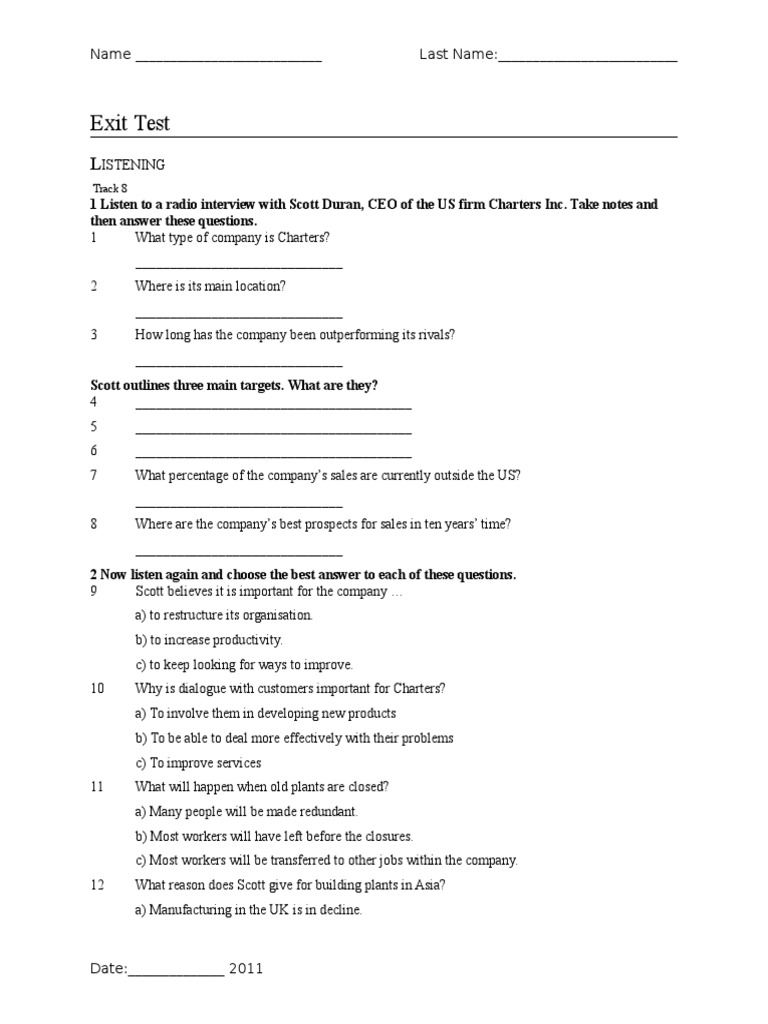 Exit Exam | PDF | Marketing Research | Employment