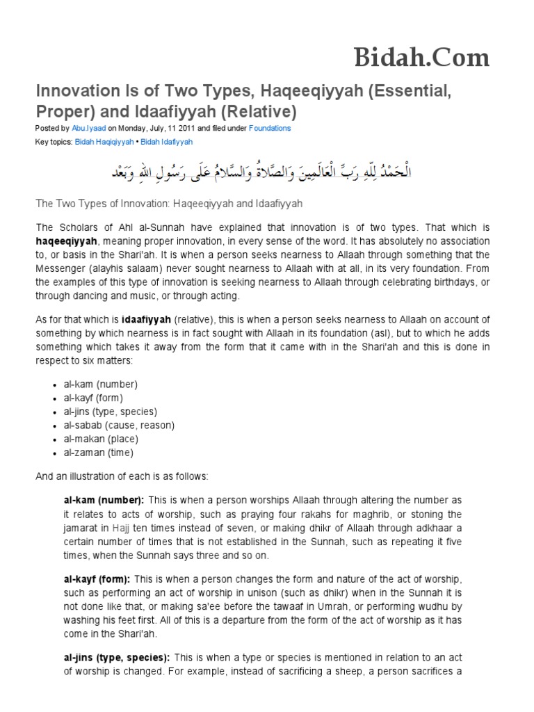 3-Types of Bidah | Sharia | Islamic Ethics