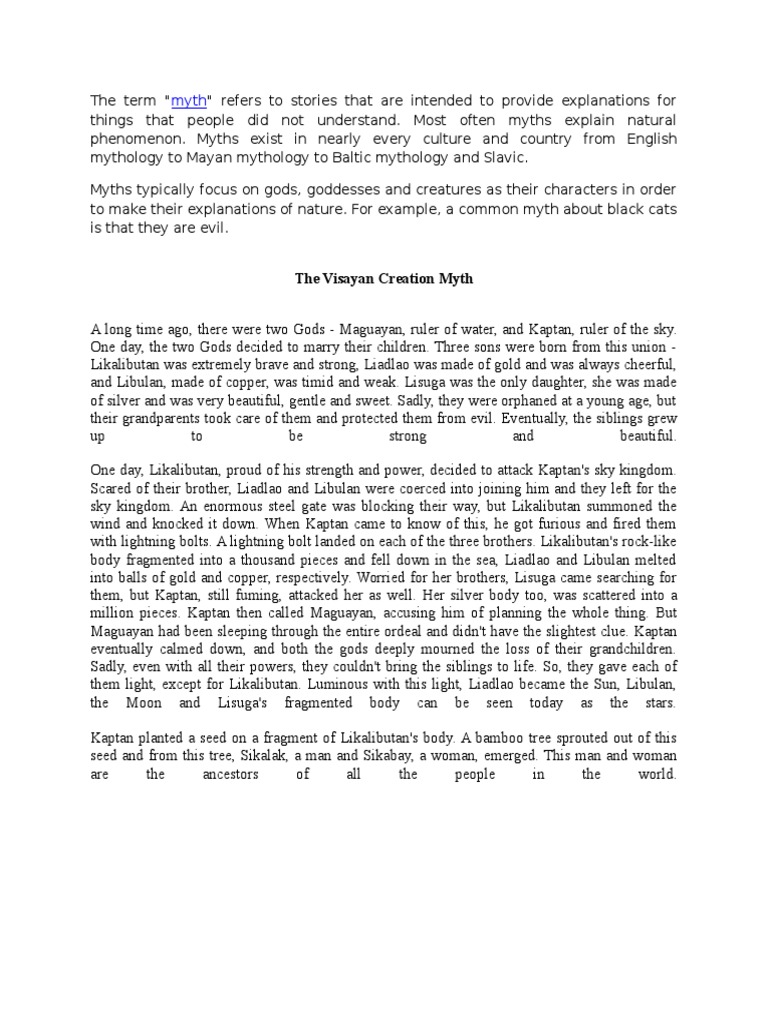 The Visayan Creation Myth | PDF