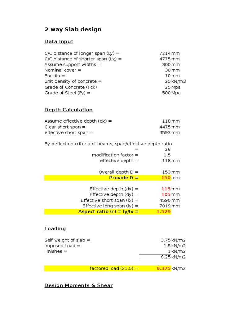 Two-Way Slab Design Calculations | PDF