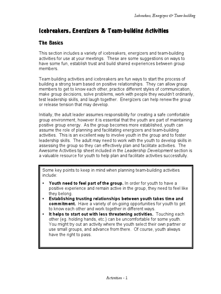 Dinamicas Energizers | PDF | Team Building | Leadership