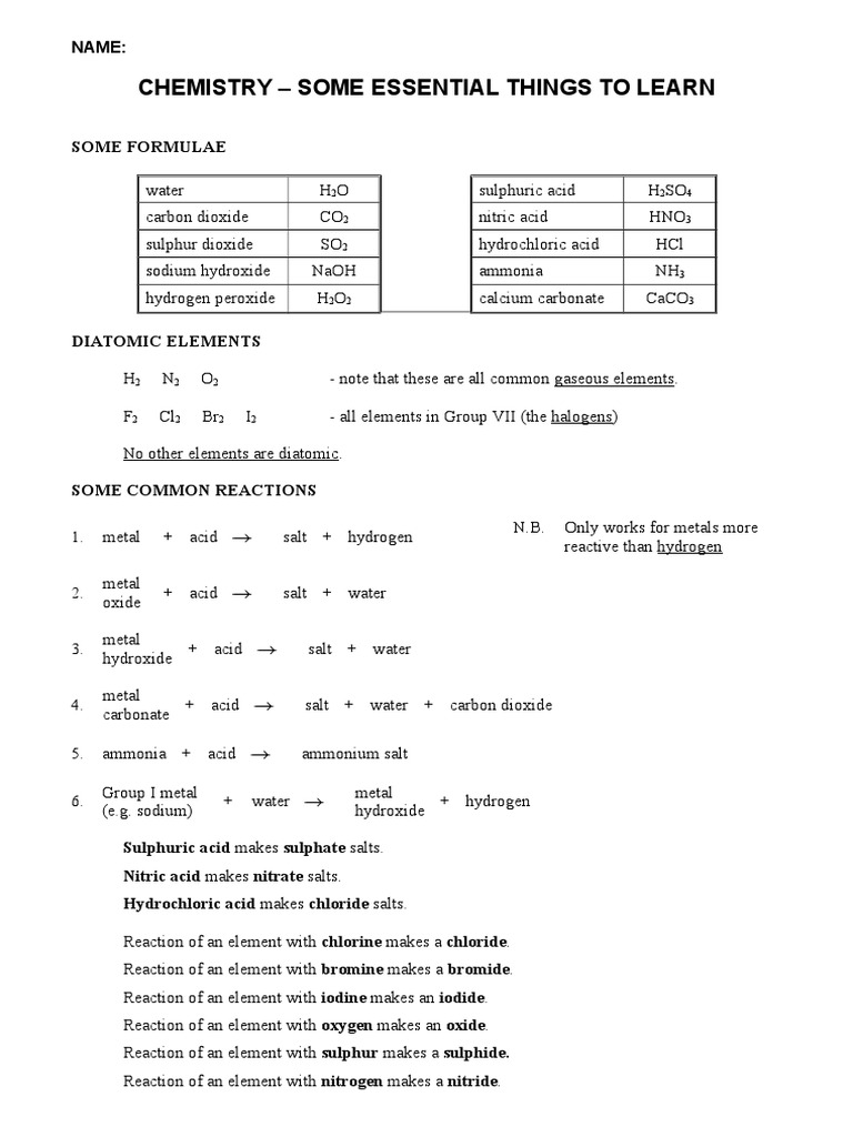 Essential Chemistry Concepts and Formulas | PDF | Science & Mathematics