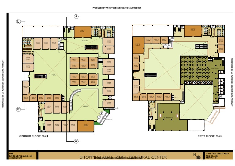 Shopping Mall Cum Cultural Center: Ground Floor Plan First Floor Plan | PDF